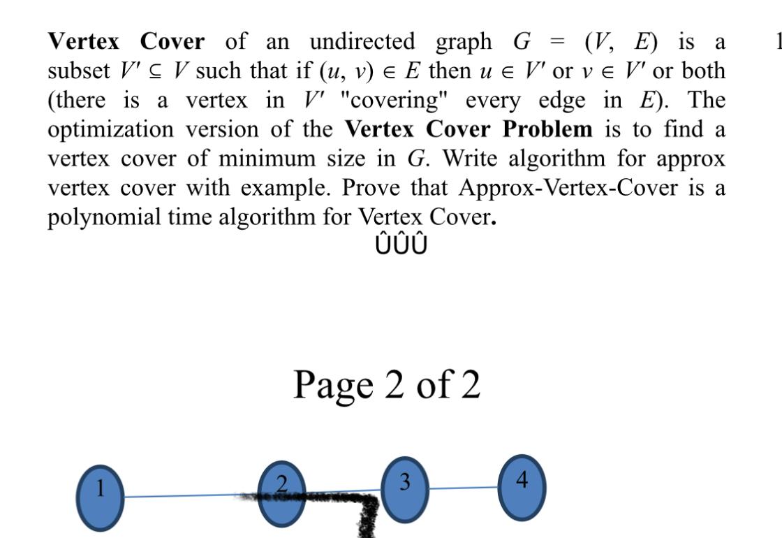 Solved Vertex Cover of an undirected graph G=(V,E) is a | Chegg.com