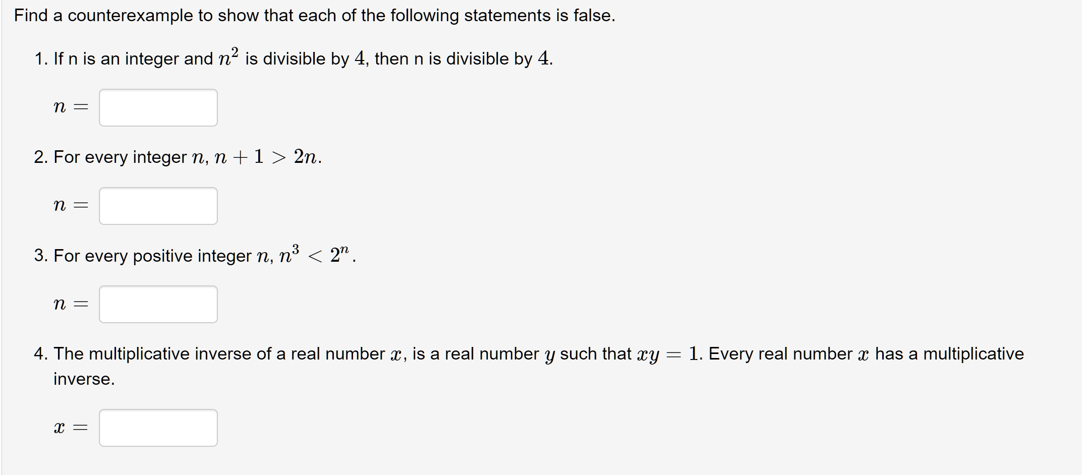 Solved Find a counterexample to show that each of the | Chegg.com