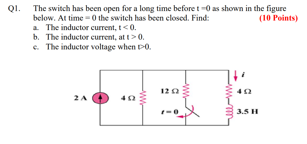 Solved Q1. ﻿The switch has been open for a long time before | Chegg.com