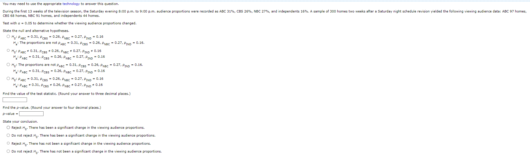 Solved CBS 68 homes, NBC 91 homes, and independents 44 | Chegg.com