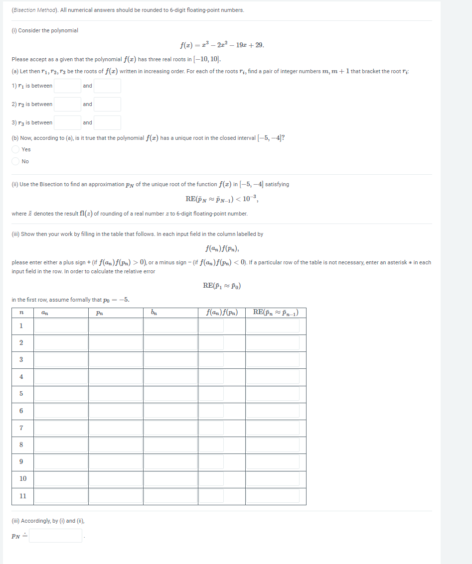 Solved (Bisection Method). All numerical answers should be | Chegg.com