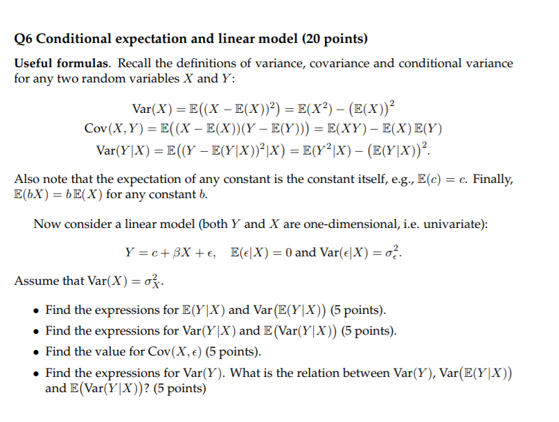 Solved Q6 Conditional Expectation And Linear Model 20
