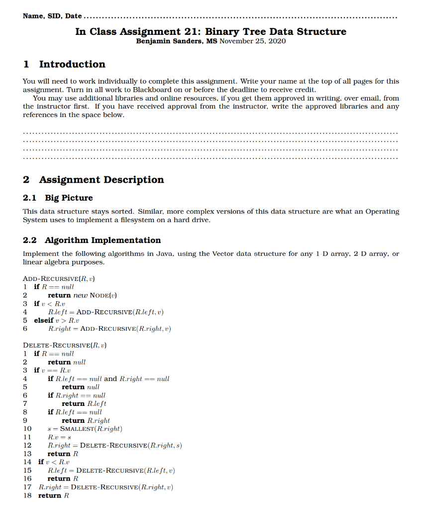 ICA21 Binary Tree Data Structure Refer to Hint / Must | Chegg.com