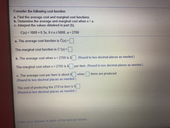 Solved Consider the following cost function a. Find the | Chegg.com