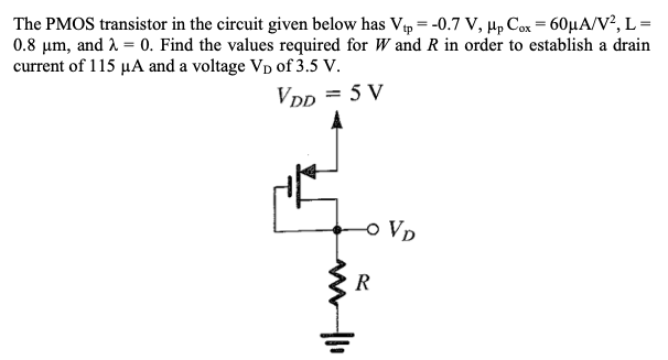 Solved The PMOS transistor in the circuit given below has | Chegg.com