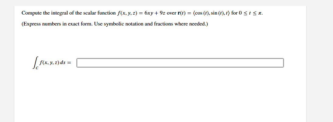 Compute the integral of ﻿the scalar function | Chegg.com