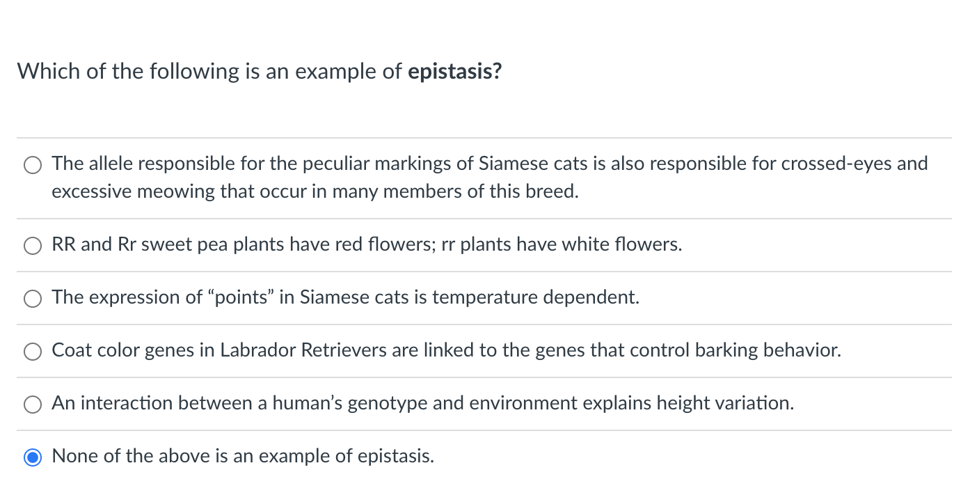 Solved Which of the following is an example of epistasis? | Chegg.com