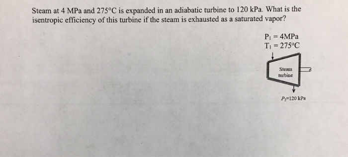 Solved Steam at 4 MPa and 275°C is expanded in an adiabatic | Chegg.com