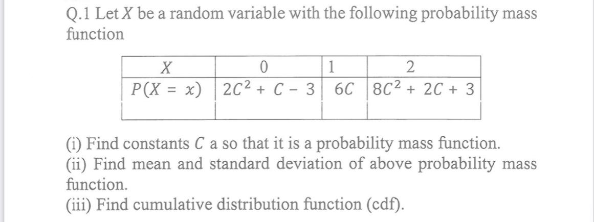 Solved Q.1 Let X be a random variable with the following | Chegg.com