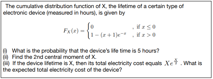Solved The cumulative distribution function of X, the | Chegg.com
