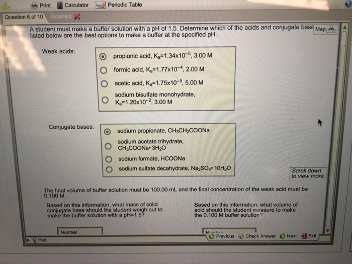 Solved A student must make a buffer solution with a pH of | Chegg.com
