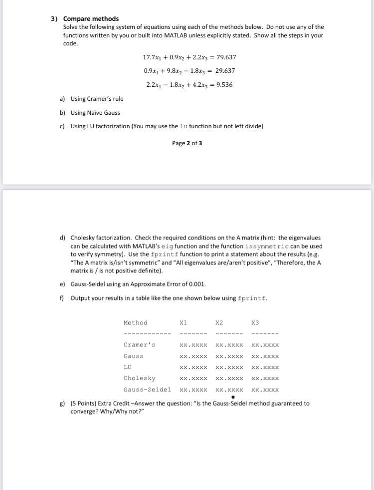 Solved 3) Compare methods Solve the following system of | Chegg.com