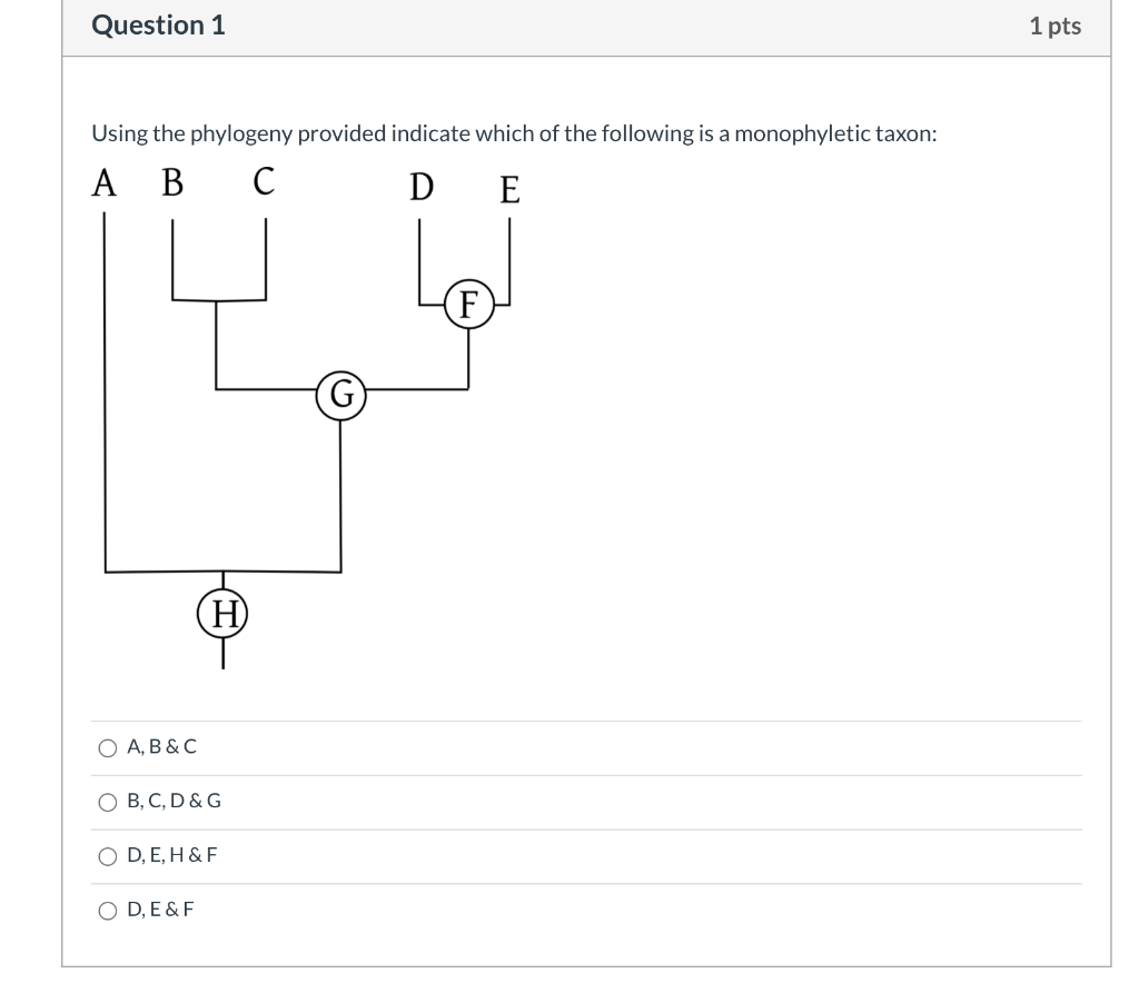 Solved Question 1 1 pts Using the phylogeny provided | Chegg.com