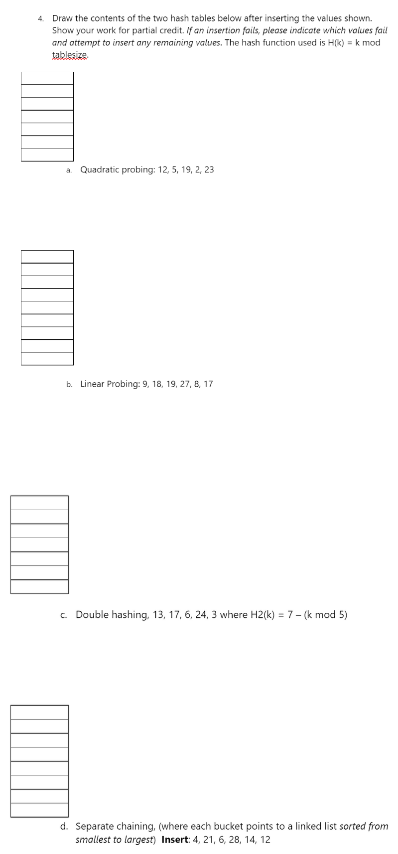 Solved 4. Draw the contents of the two hash tables below | Chegg.com