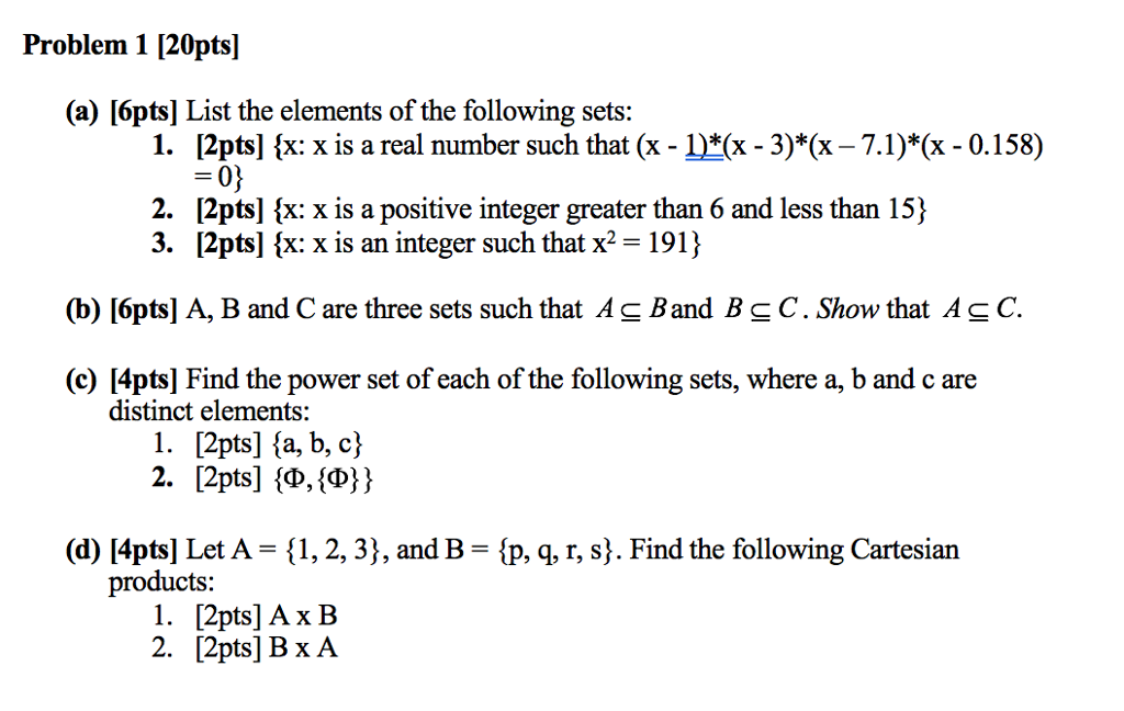 Solved Problem 1 [20ptsl (a) [6pts] List the elements of the | Chegg.com