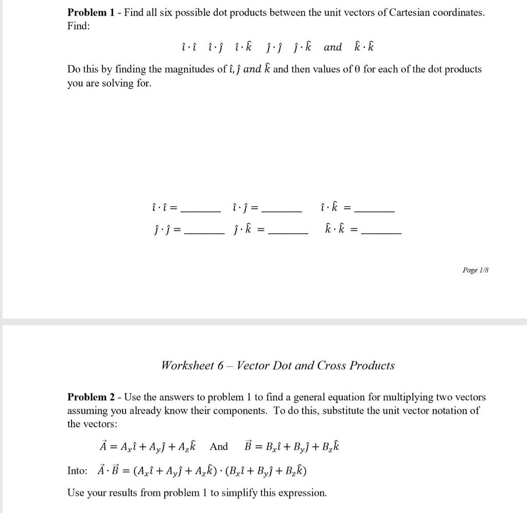 Solved Problem 1 - Find all six possible dot products | Chegg.com