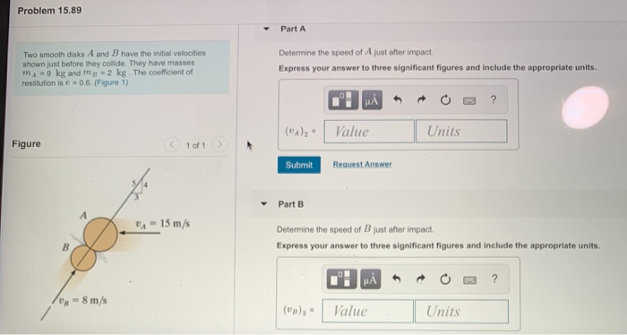 Solved Problem 15.89 Part A Two smooth disks A and B have | Chegg.com