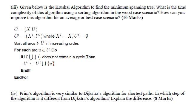 Solved QUESTION 7 (28 Marks) (1) Use Prim's algorithm to | Chegg.com