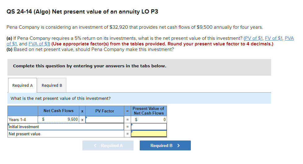 Solved QS 24-14 (Algo) Net present value of an annuity LO P3 | Chegg.com