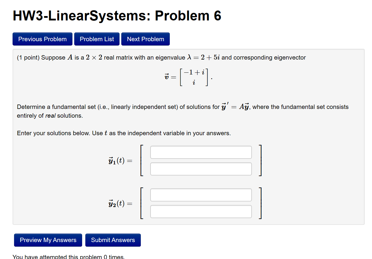 Solved HW3-LinearSystems: Problem 6 Previous Problem Problem | Chegg.com