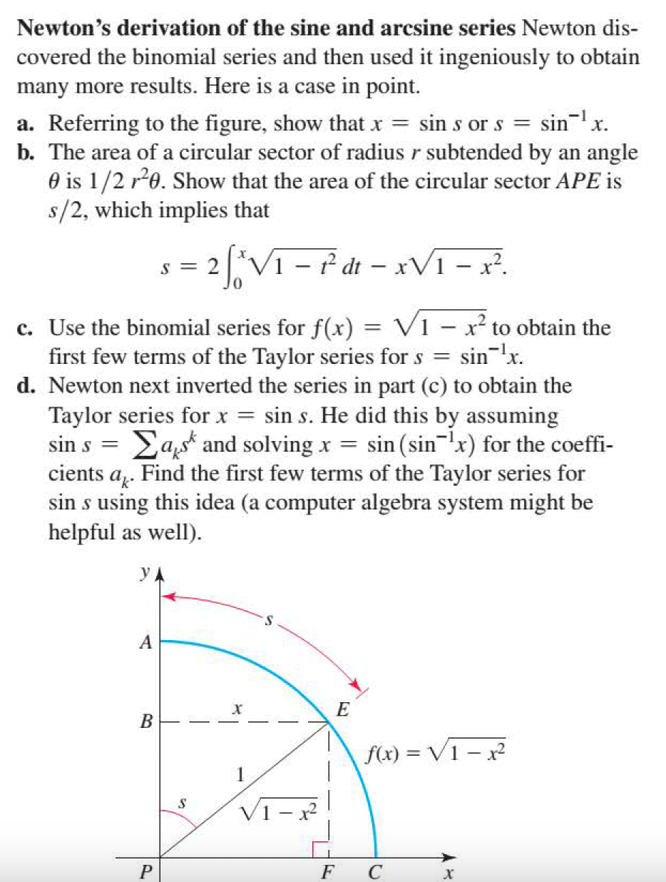 Solved Newton S Derivation Of The Sine And Arcsine Series