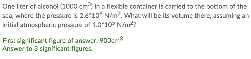 Solved One liter of alcohol (1000 cm3) in a flexible | Chegg.com
