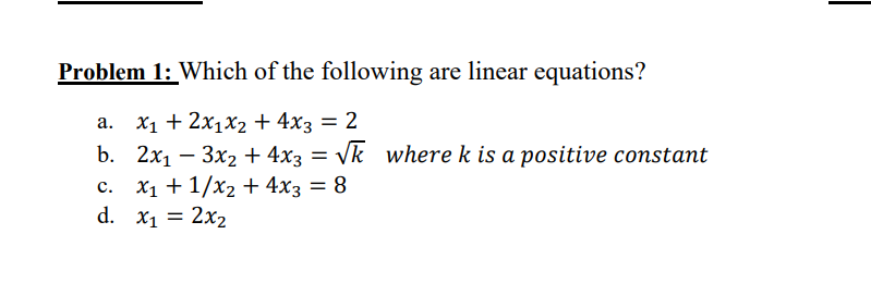 Solved Problem 1: Which of the following are linear | Chegg.com