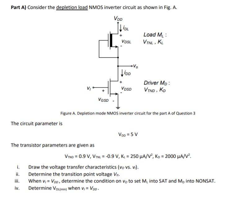 Solved Part A) Consider the depletion load NMOS inverter | Chegg.com Solved Part A) Consider the depletion load NMOS inverter | Chegg.com