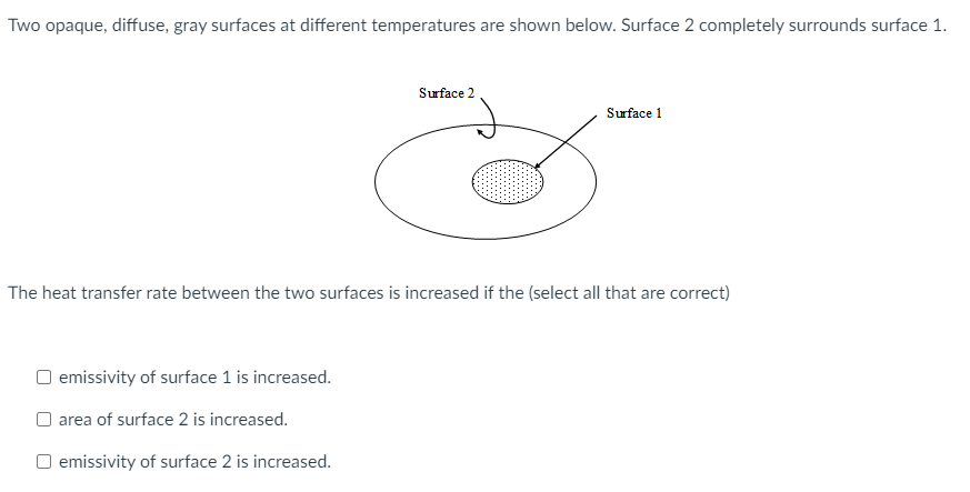 Solved Two opaque, diffuse, gray surfaces at different | Chegg.com