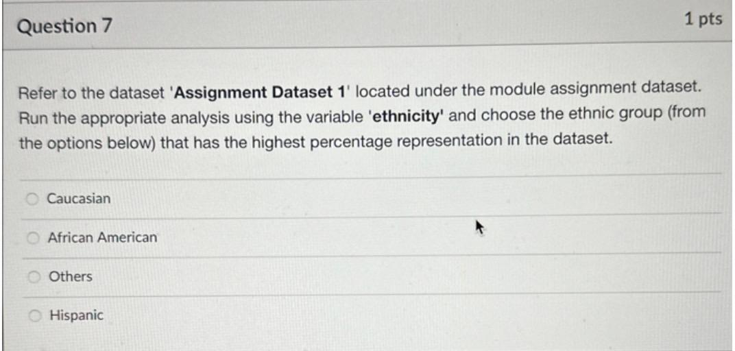 Solved Refer to the dataset 'Assignment Dataset 1 ' located | Chegg.com