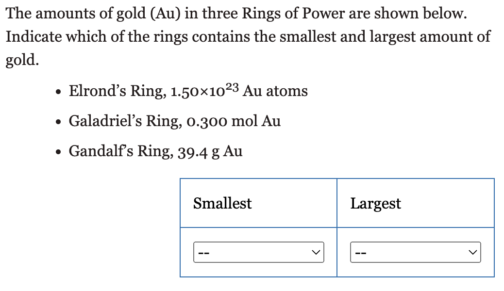 Solved The amounts of gold (Au) in three Rings of Power are | Chegg.com