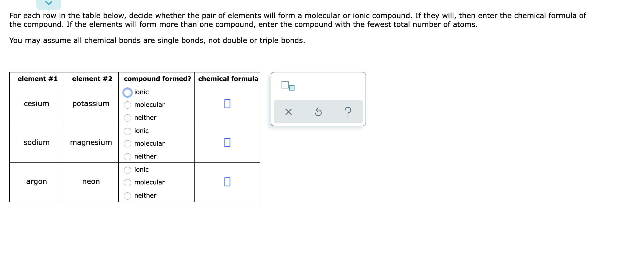 Solved For each row in the table below, decide whether the | Chegg.com