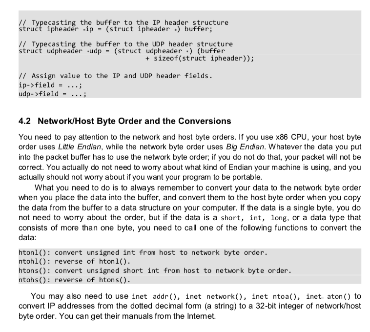 4. Guidelines 4.1 Filling in Data in Raw Packets When | Chegg.com