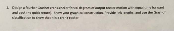 Solved 1. Design a fourbar Grashof crank-rocker for 80 | Chegg.com