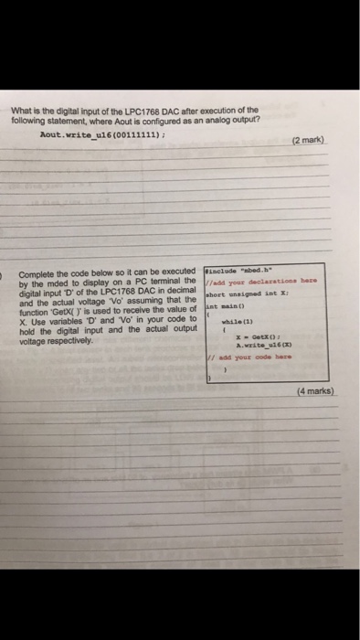 Solved What is the digital input of the LPC1768 DAC after | Chegg.com
