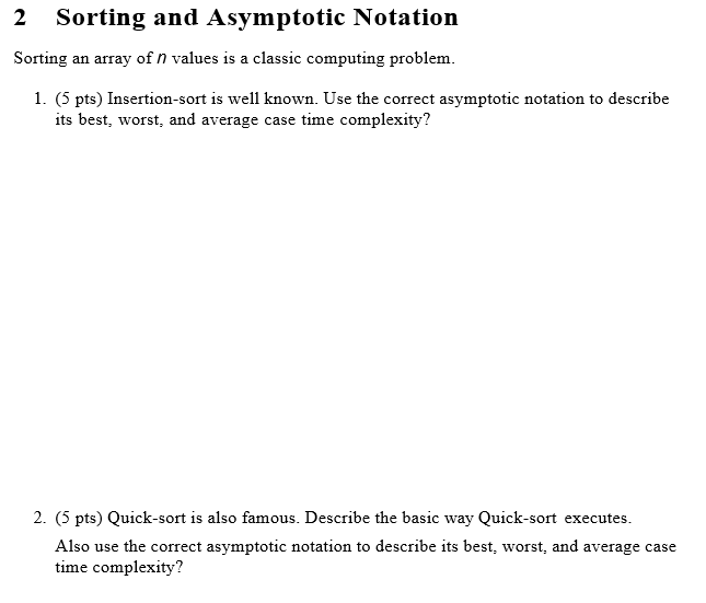 Solved 2 Sorting And Asymptotic Notation Sorting An Array Of 2467
