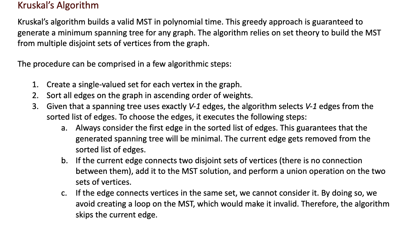 Solved Kruskal's Algorithm Kruskal's algorithm builds a | Chegg.com