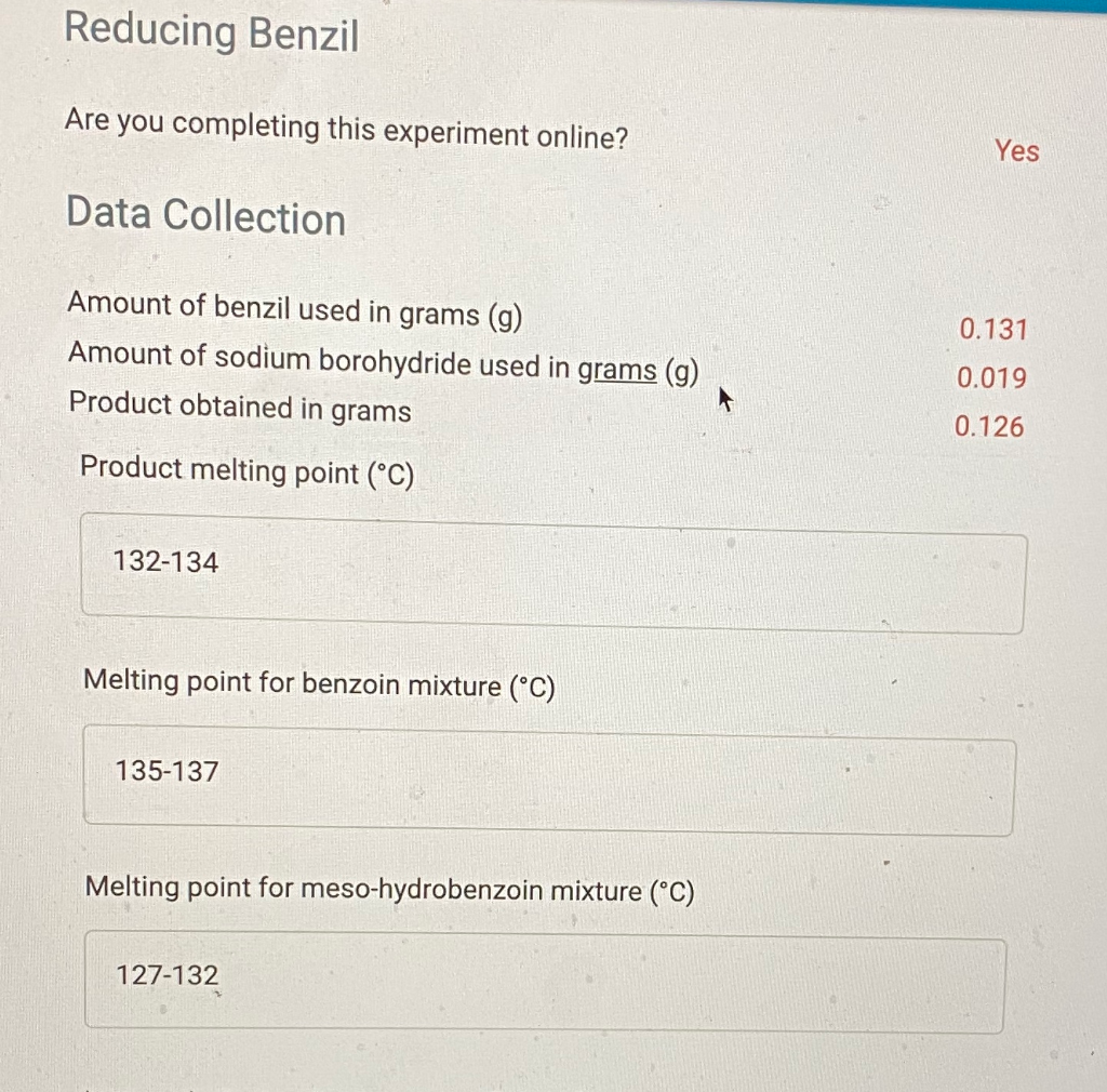 Solved Reducing Benzil Are you completing this experiment | Chegg.com