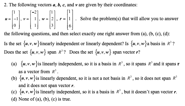 Solved 2. The following vectors a, b, c, and v are given by | Chegg.com