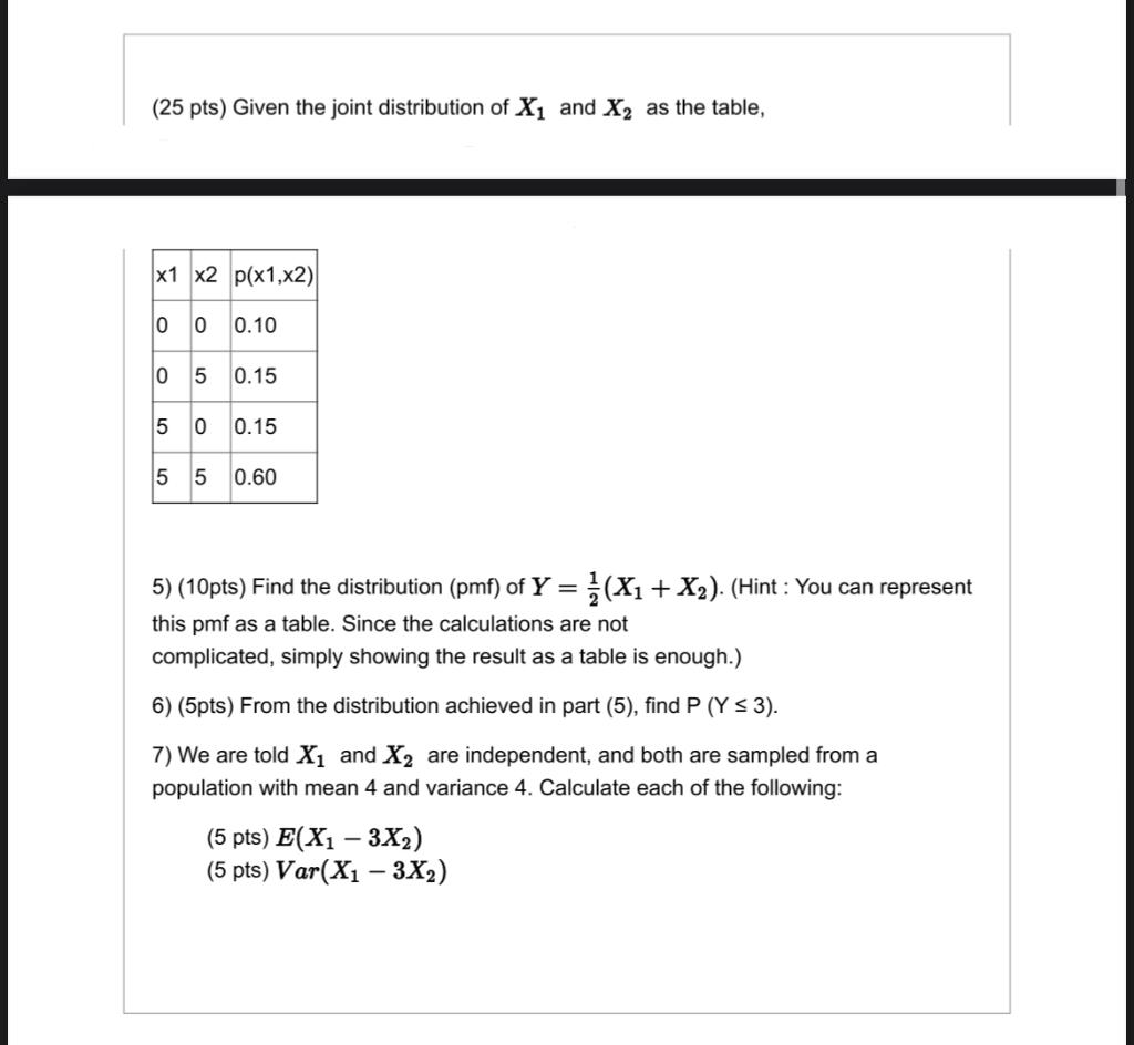 Solved 25 Pts Given The Joint Distribution Of X1 And X2 As