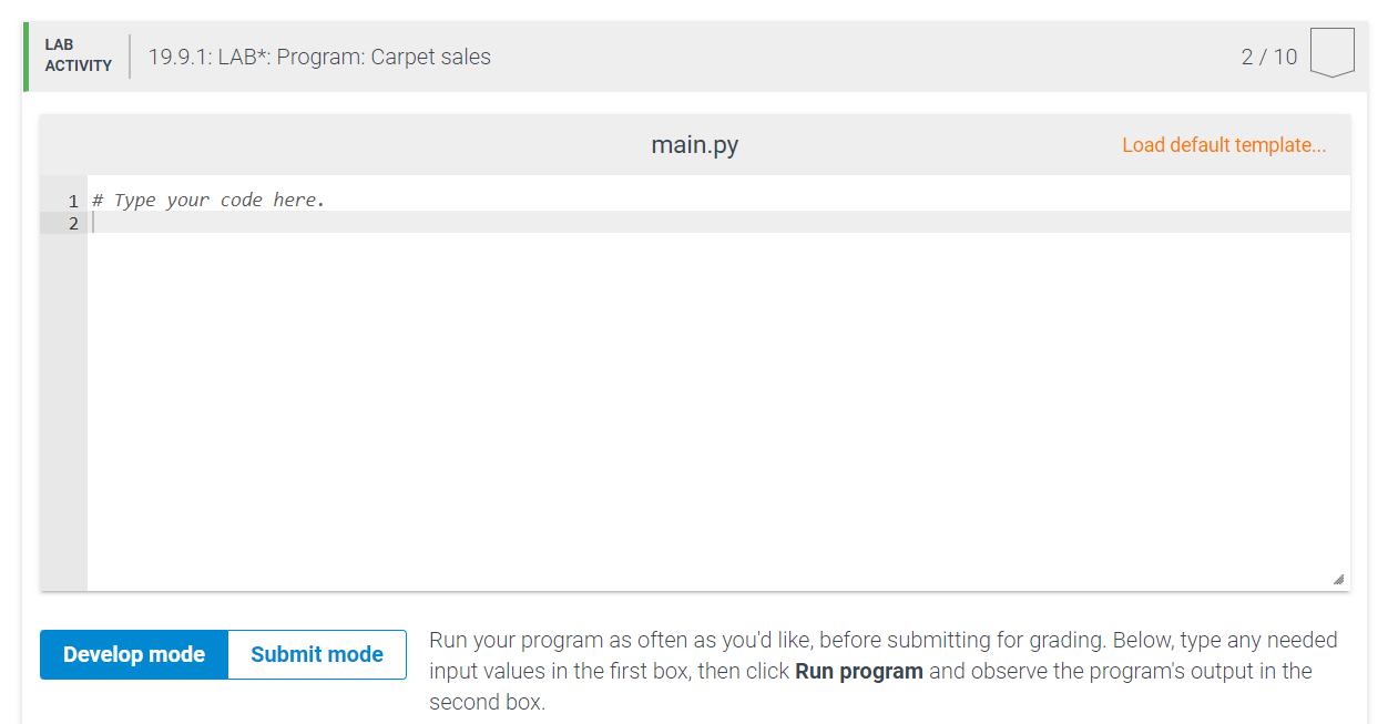 19.9 LAB*: Program: Carpet sales Program | Chegg.com