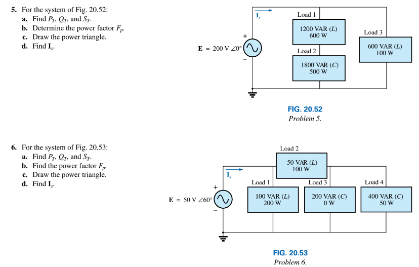 Solved 5. For the system of Fig. 20.52: a. Find PT,QT, and | Chegg.com