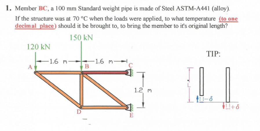 Solved 1. Member BC, a 100 mm Standard weight pipe is made | Chegg.com