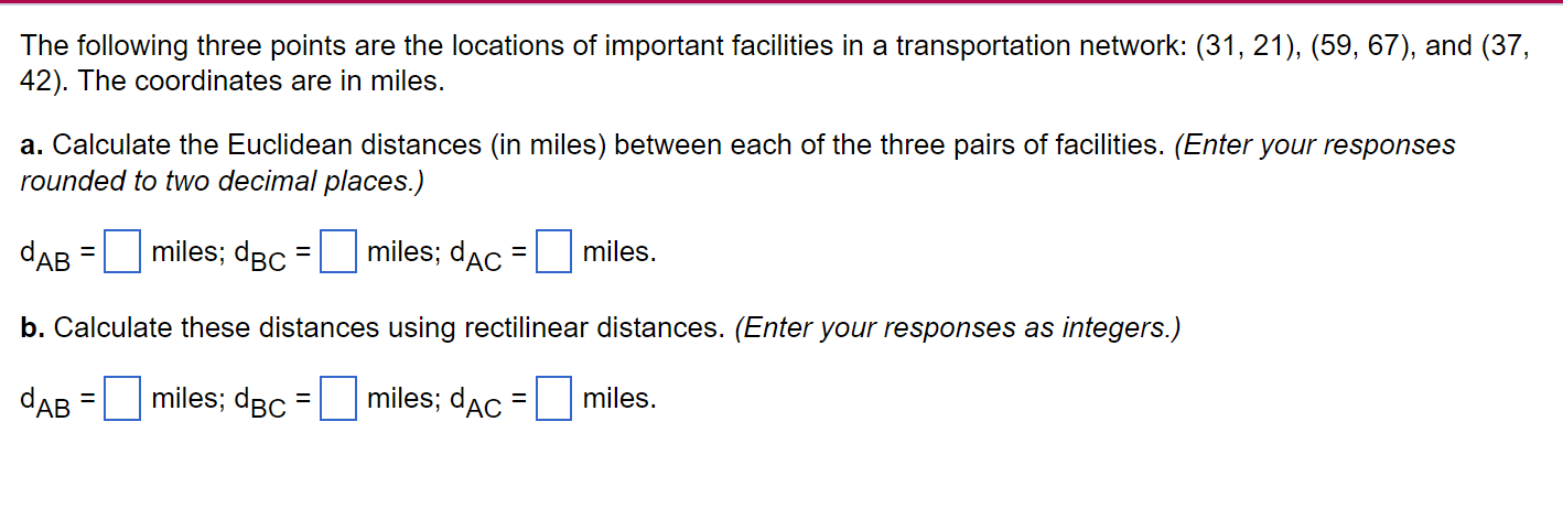 Solved The following three points are the locations of | Chegg.com