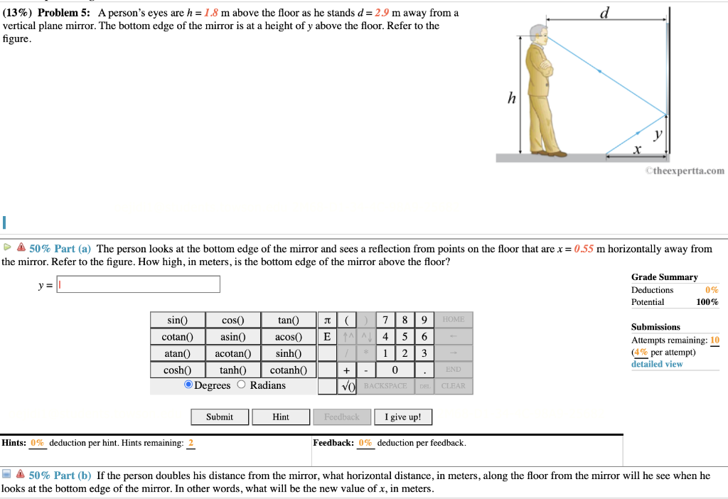 Solved d (13%) Problem 5: A person's eyes are h=1.8 m above | Chegg.com