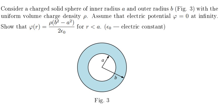 Solved Consider a charged solid sphere of inner radius a and | Chegg.com