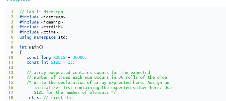 Solved 1 // Lab 1: dice.cpp 2 #include 3 #include 4 | Chegg.com