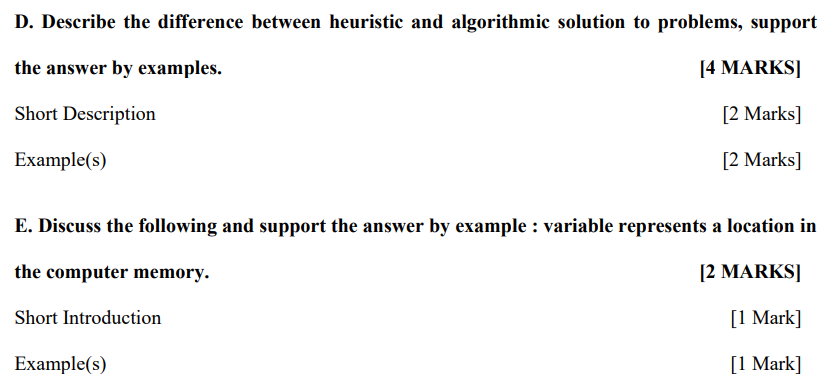 Solved D. Describe the difference between heuristic and | Chegg.com