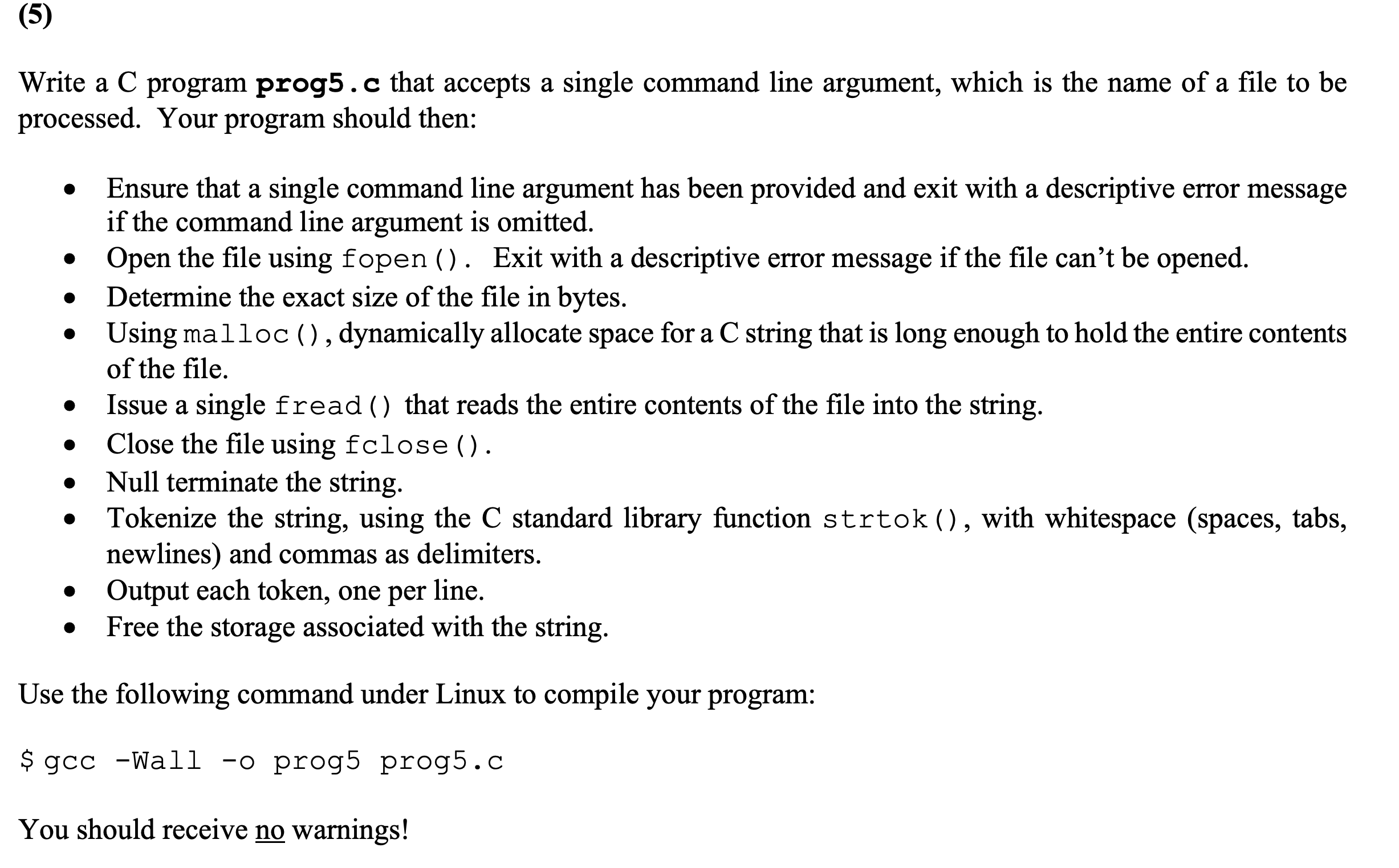 Solved Write a C program prog5. c that accepts a single | Chegg.com