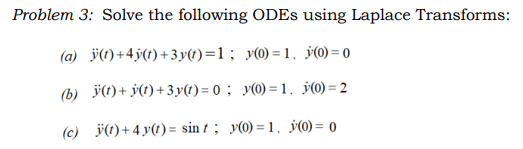 Solved Problem 3: Solve the following ODEs using Laplace | Chegg.com